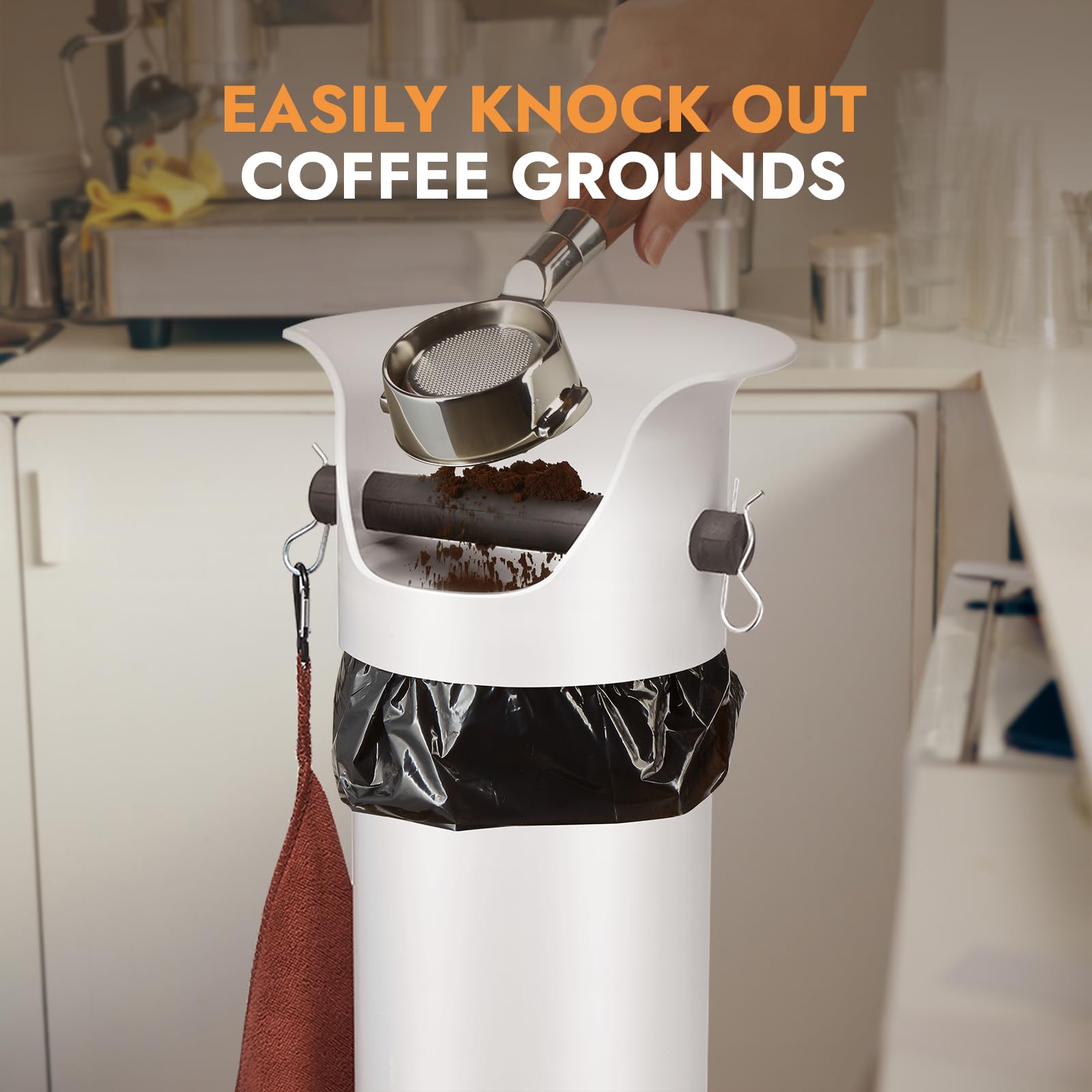 CURTA Espresso Coffee Knock Box with Garbage Bags(25Pcs), Commercial Knock Box for Coffee Grounds, Coffee Shop Kitchen Bar, Black, Extra Large Collection Dump Bin
