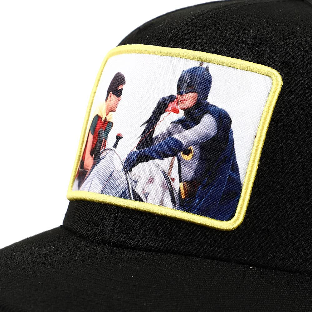 Batman Retro Adam West Acrylic Precurve Snapback with Patch and Printed Underbill Black
