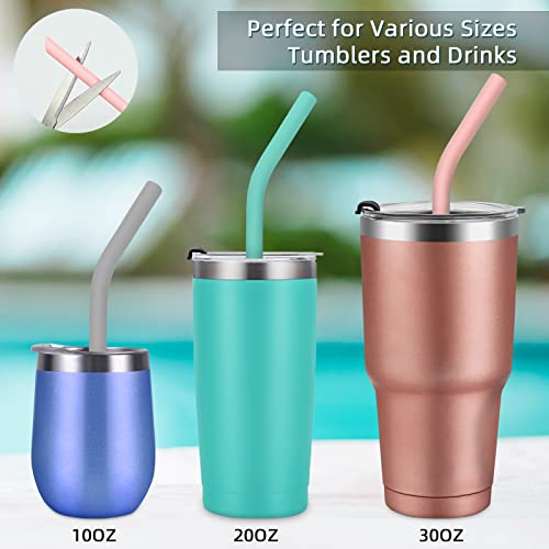 Elyum Set of 12 Reusable Silicone Straws, 10'' Extra Long Silicone Drinking Straws with 1 Bag and 2 Cleaning Brushes Multicolor BPA Free Smoothie Straw for 30oz and 20oz Tumblers (12 Bent)