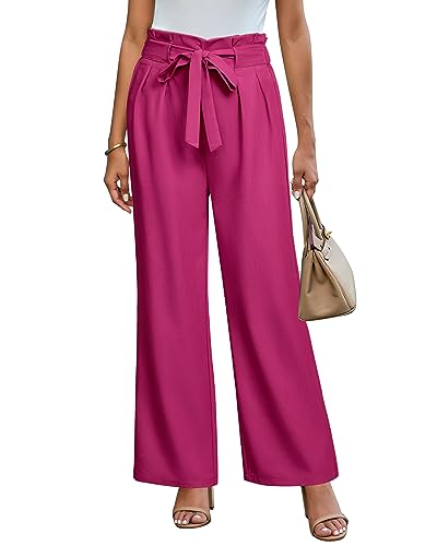 GRAPENT Dressy Outfits for Women Women Fashion Women’S Dress Pants Womans Pants Pink Dress Pants for Women Pink Wide Leg Pants for Women Color Magenta Size L Large Size 12 Size 14