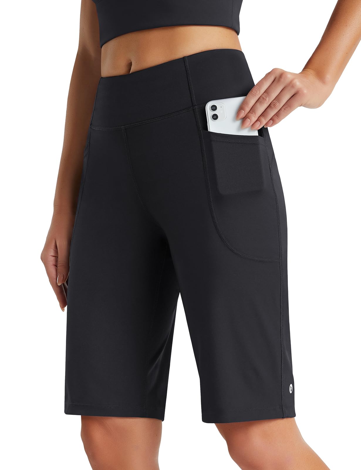 BALEAF Women's 12" Bermuda Shorts Long Shorts Knee Length Running Walking Workout Athletic Stretch Pockets Black L