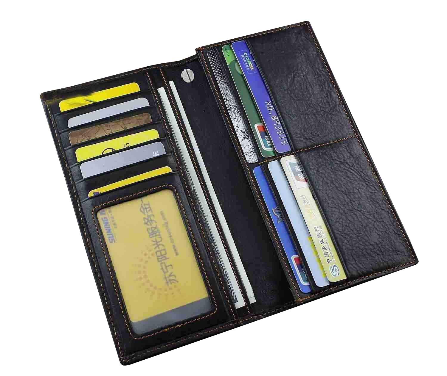 Biker Rock Star Concho Mens Card Money Long Black Real Leahter Wallet With Chain