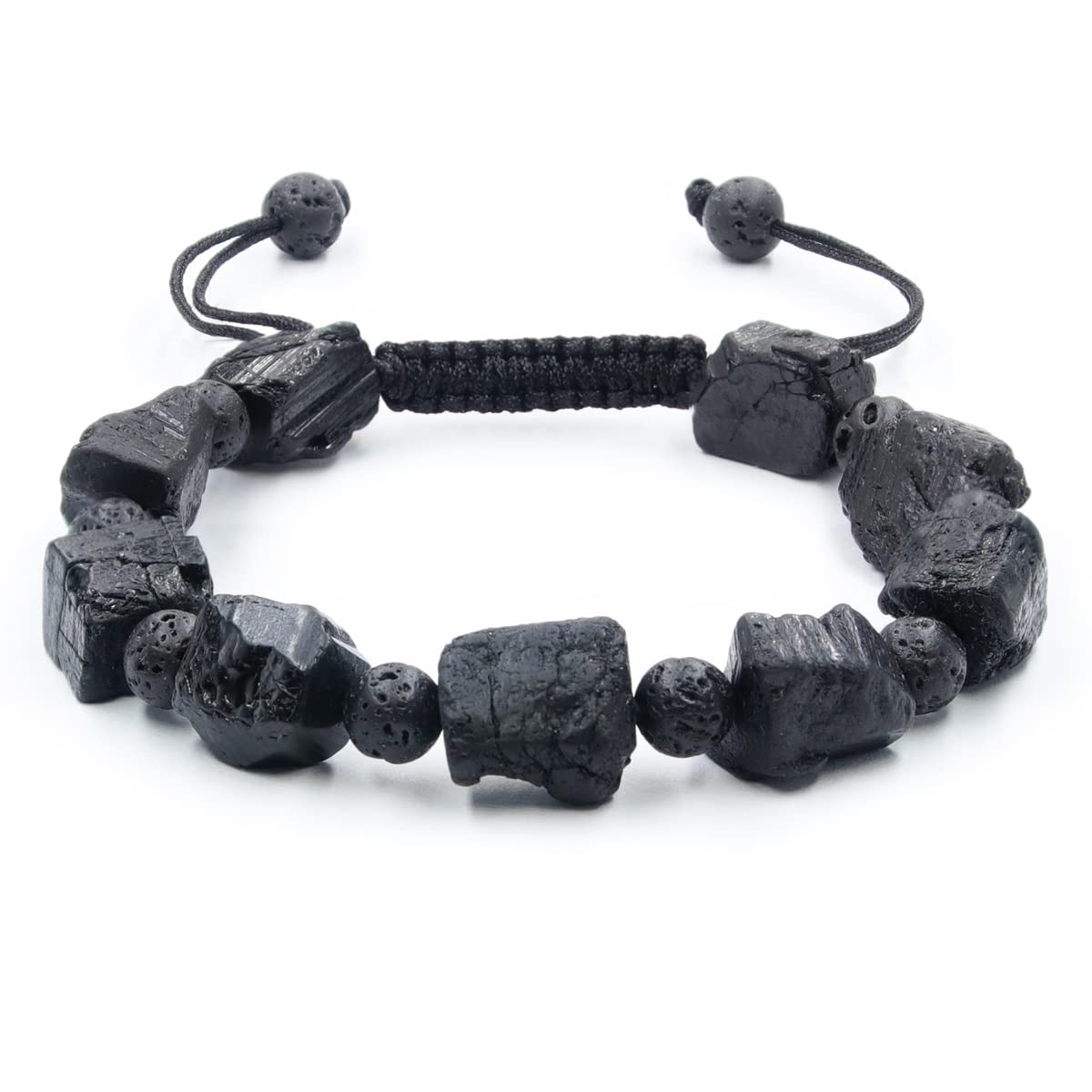 Black Tourmaline Stone Bracelet - GENASTO Crystal Stone Beads Lava Rock Bracelet Essential Oil Diffuser Bracelet for Chakra Healing Relaxing and Lucky