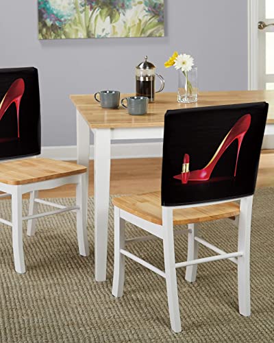 Maliyand Chair Back Cover, Red Lipstick High Heel Shose Black Chair Covers Removable Chair Protector Slipcover for Dining Room, Kitchen, Restaurant, Set of 6