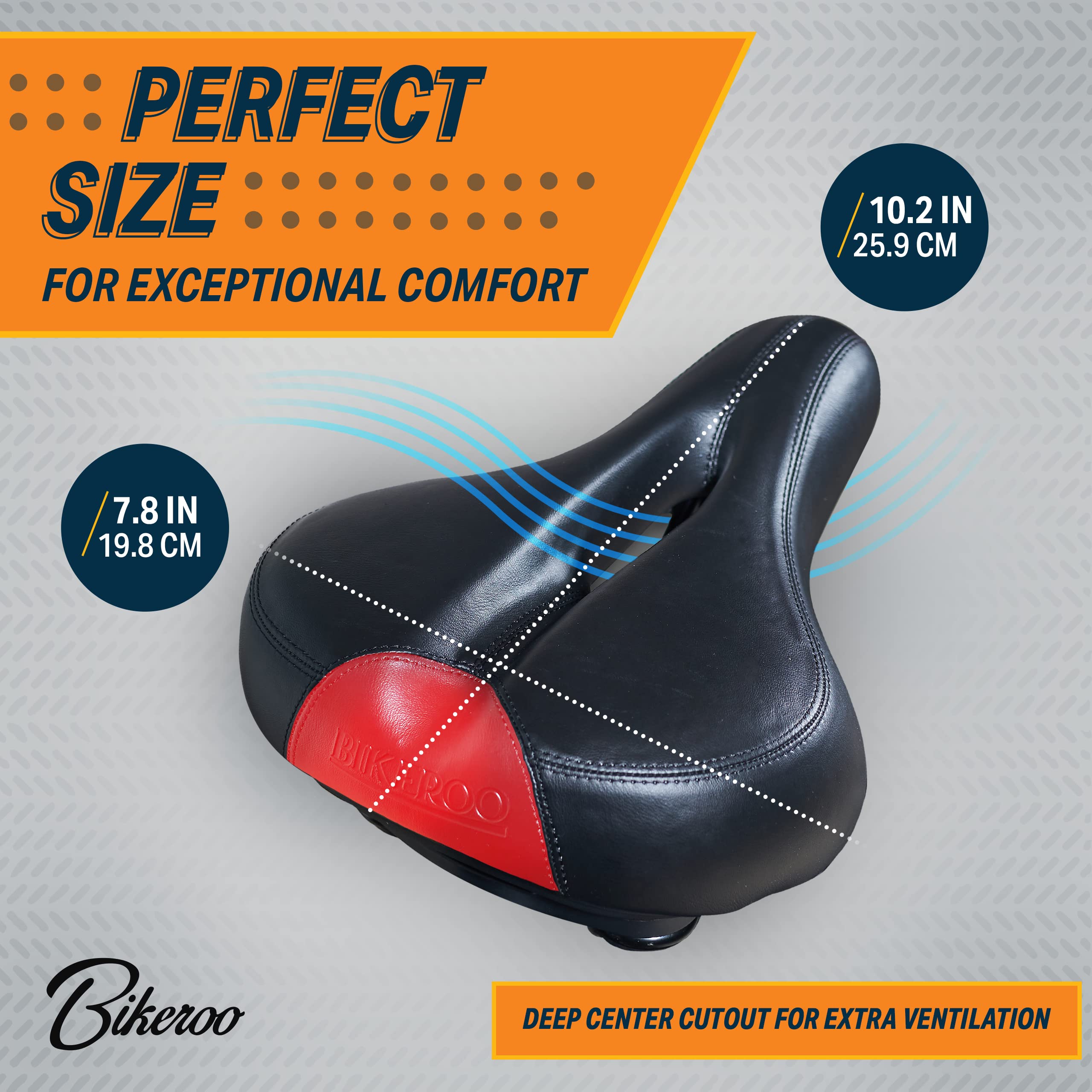 Bikeroo Bike Seat Cushion for Women - Universal Memory Foam Bicycle Seat for Mountain, Road, Exercise Bike - Comfortable Padded Bike Saddle Replacement w/Shock Springs, Red