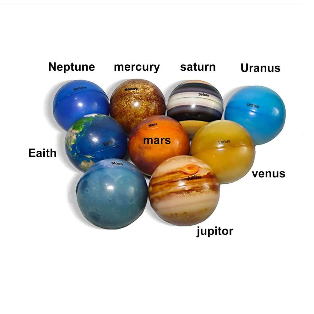 CHDHALTD 6.3cm Eight Planets Moon Star Ball Toy for Colorful Bouncy Sponge Elastic Printing Star Ball Children Educational Toy(9pcs)