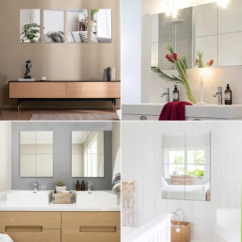 JUNEBRUSHS 8 Pack Self Adhesive Acrylic Mirror, 8 x 8 Inch Tiles,Flexible Plastic Mirror Sheets Wall Stickers,2MM Thick Frameless Small Mirror