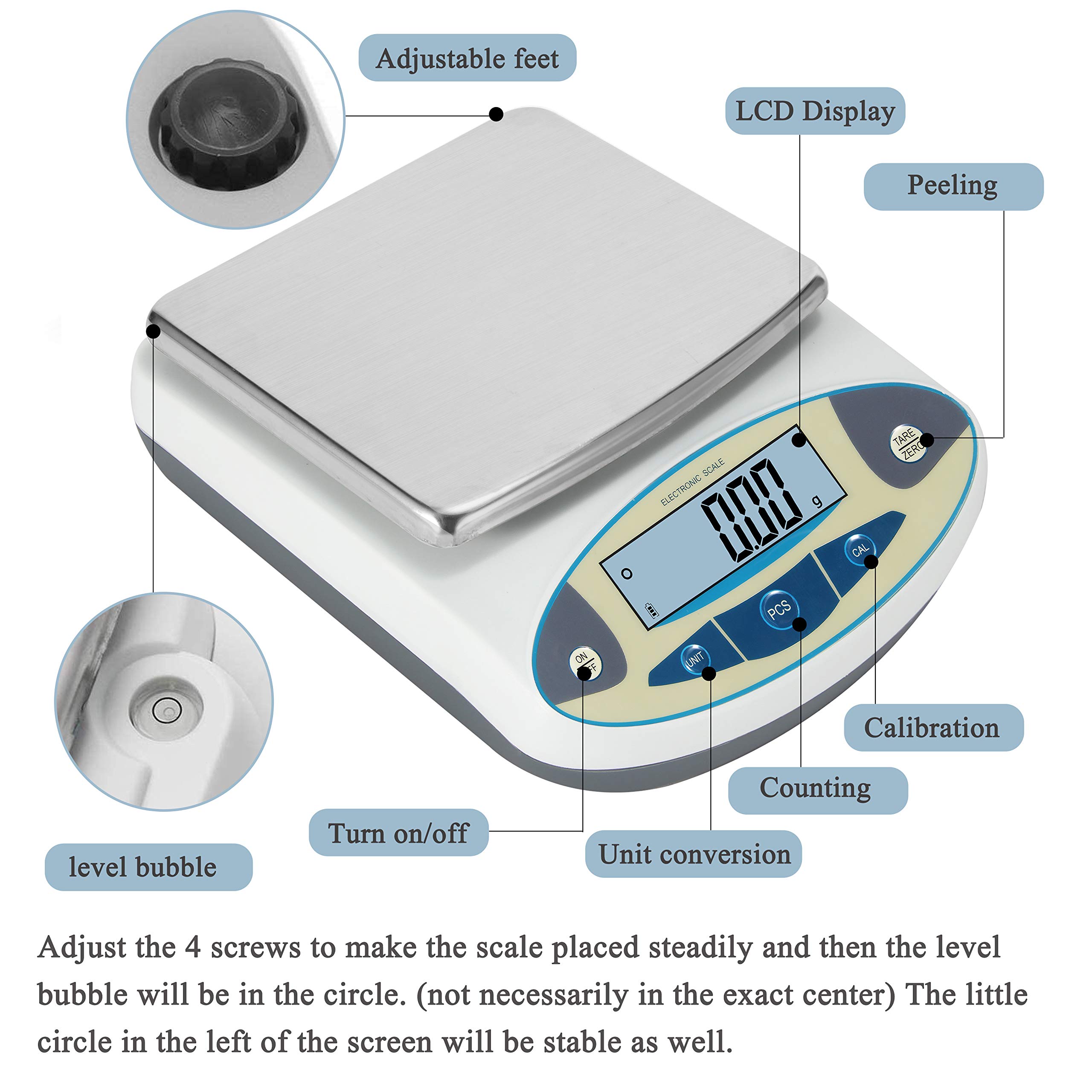Bonvoisin Lab Scale 3000gx0.01g High Precision Electronic Analytical Balance 0.01g Accuracy Laboratory Lab Precision Scale Digital Kitchen Balance Scale Jewelry Scale Scientific Scale (3000g, 0.01g)