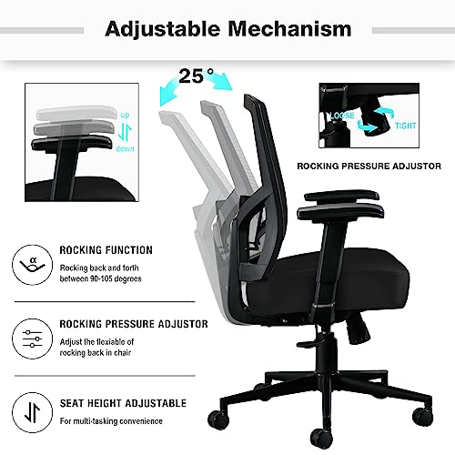 Blue Whale Ergonomic Office Chair 450lbs, High Back Computer Desk Chair for Heavy People with 4D Adjustable Waist Support and Heavy Duty Metal Base Mesh Chair…