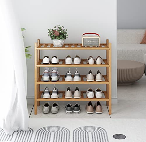 KSKSPE 4-Tier Free Standing Shoe Racks, Stackable | Beautiful | Natural | Functional | Sturdy, Bamboo Shoe Rack For Hallway Closet Living Room Entryway Organizer (4-Tier)