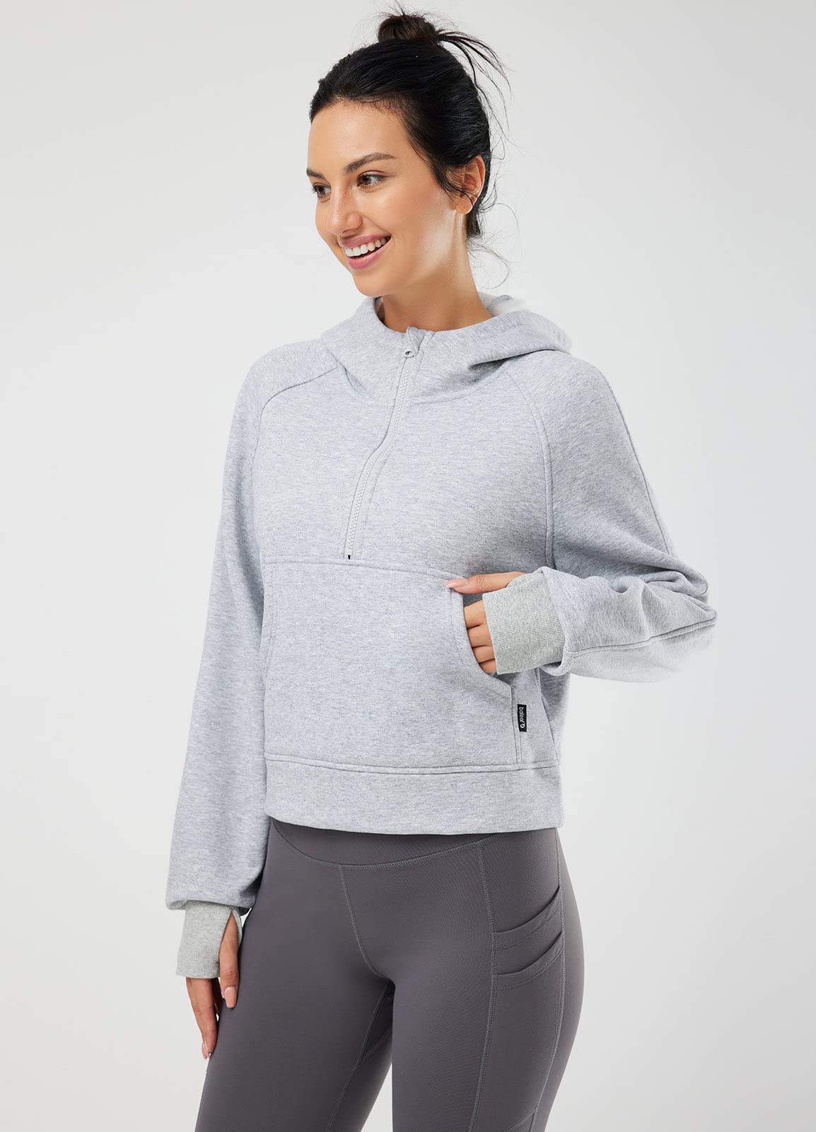 BALEAF Women's Cropped Sweatshirt Half Zip High Neck Pullover Long Sleeve Tops Ribbed Corset Hems Cozy Stand Collar Black M