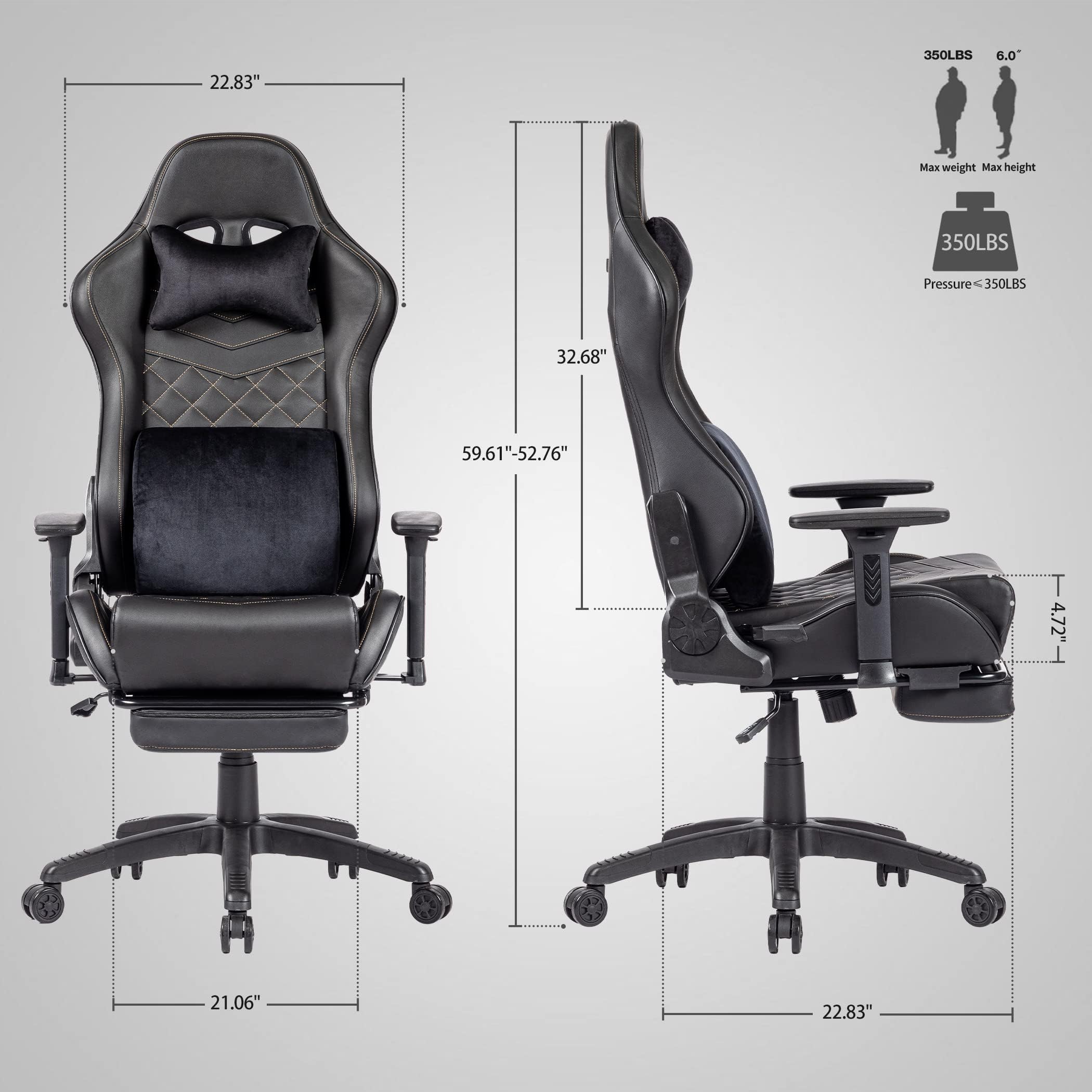 Blue Whale Massage Gaming Chair for Adults, 350LBS Office Chair with Retractable Footrest, Adjustable Armrest, Classic PU Leather Big and Tall Ergonomic Computer Chair