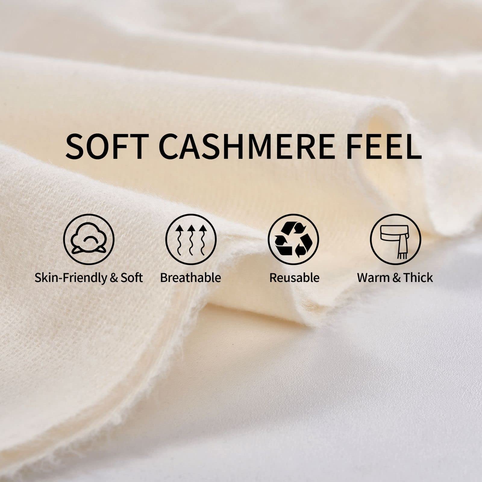 Custom Cashmere Scarf, Personalized Winter Long Soft Warm Scarf Fringe Shawl Scarf Cashmere Shawl White