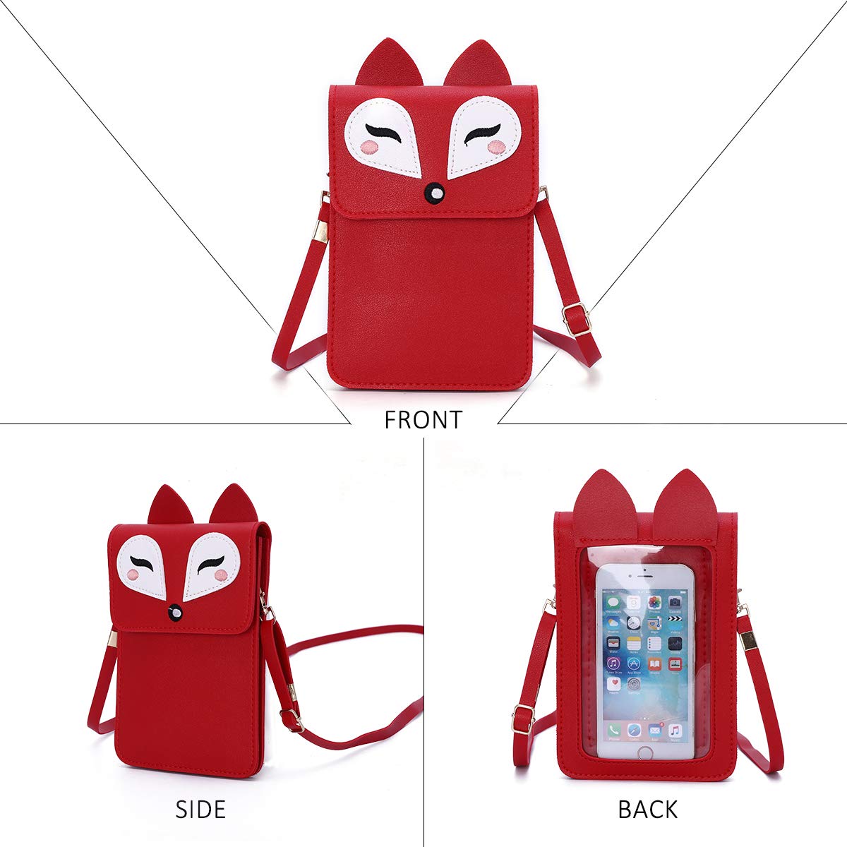KL928 Women Small Crossbody Bag - Cell Phone Purse Smartphone Wallet Bags (Fox-Adjustable Strap)