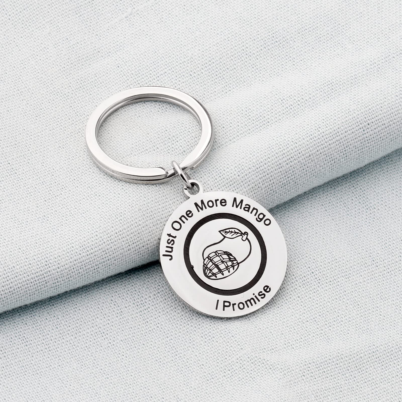 BEKECH Mango Lovers Gift Just One More Mango I Promise Keychain Gift for Tropical Fruit Lovers Summer Fruit Lovers (silver)