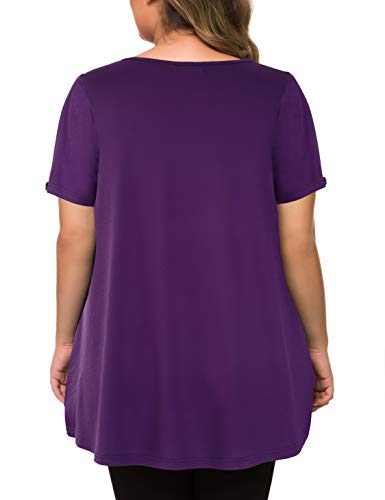 MANER Women's Plus Size Tops Short Sleeve Flowy Shirts Casual Blouses Tunic Tops L-4XL(Purple, XXX-Large)