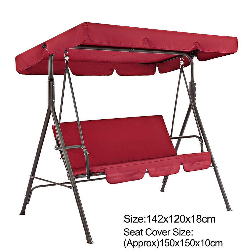 Doro0 Patio Swing Canopy Cover Set - Swing Replacement Top Cover + Swing Cushion Cover for 3 Seater Swing Waterproof Sunproof Cover