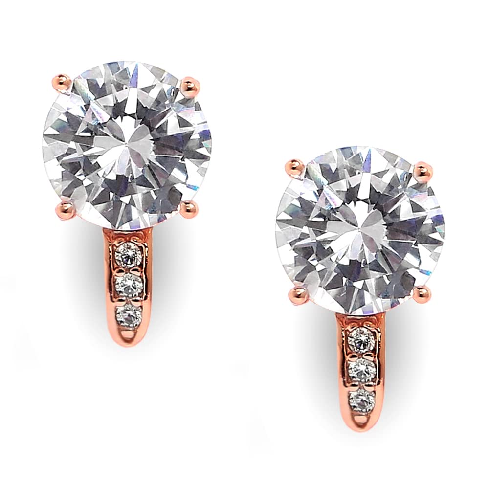 Mariell Champagne Gold Clip-On CZ Crystal Stud Earrings, 2 Carat, for Weddings, Brides, Birthday Gift