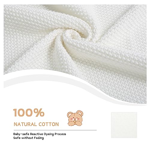 TRENDSTITCH 100% Cotton Baby Blanket Knit Lace Soft Warm Toddler Blanket,30 x 40 Inches,White