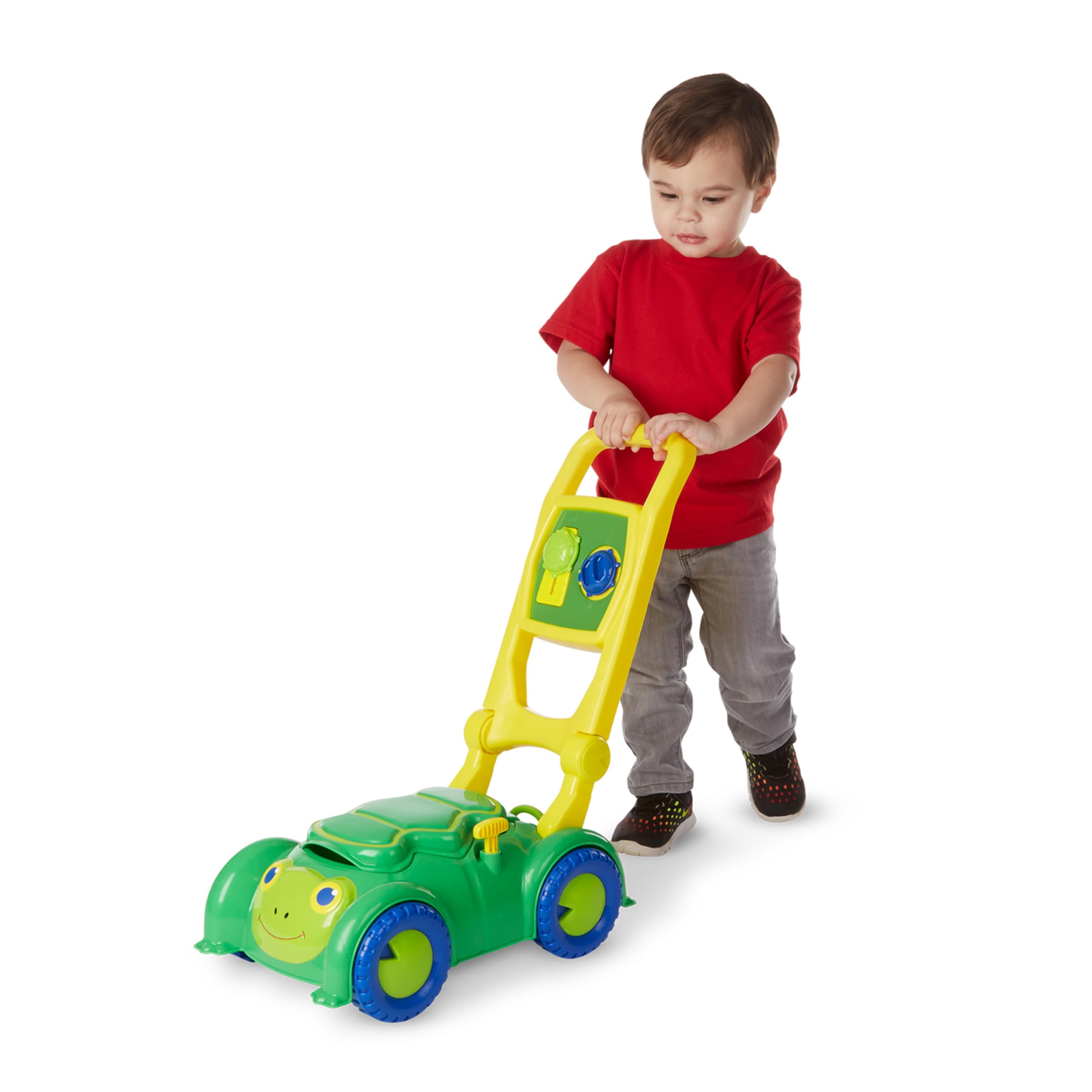 Melissa & Doug Sunny Patch Snappy Turtle Lawn Mower - Pretend Play Toy for Kids - Turtle-Themed Pretend Kids Lawn Mower Developmental Push Toy For Toddlers