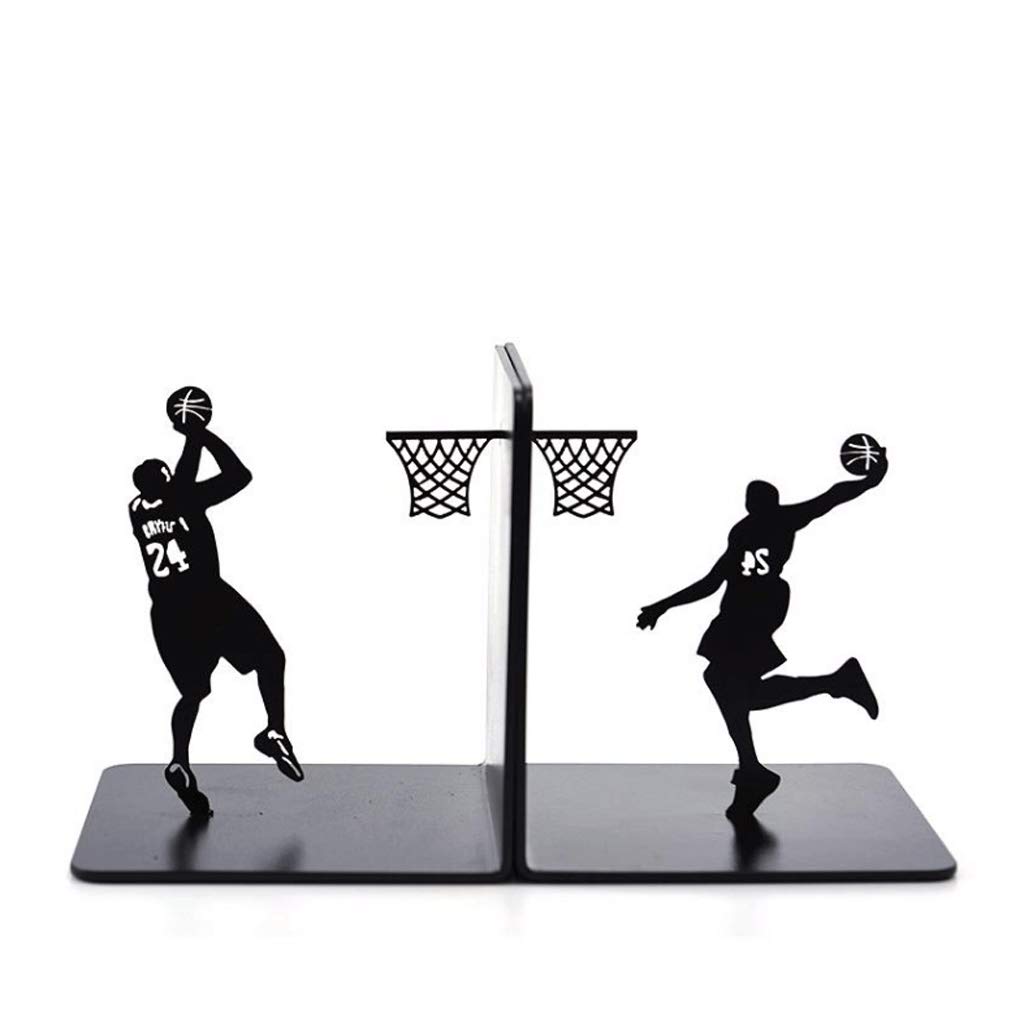 Book Ends Creative Basketball Metal Bookends Book Holder Stand Simple Playing Basketball Book Ends, Students Boy Birthday Gift Bookends Books Support (Color : Black, Size : A)