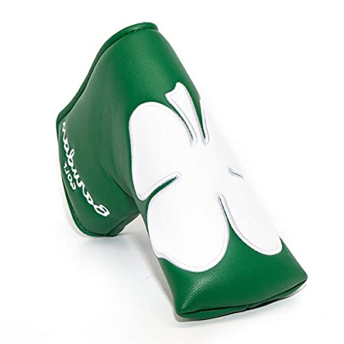 Barudan Golf Blade Putter Head Cover, 4 Leaf Clover Lucky Golf Putter Headcover Magnetic - Club Protective Case fits for Scotty Cameron, Odyssey, Ping - PU Leather Golf Headcovers