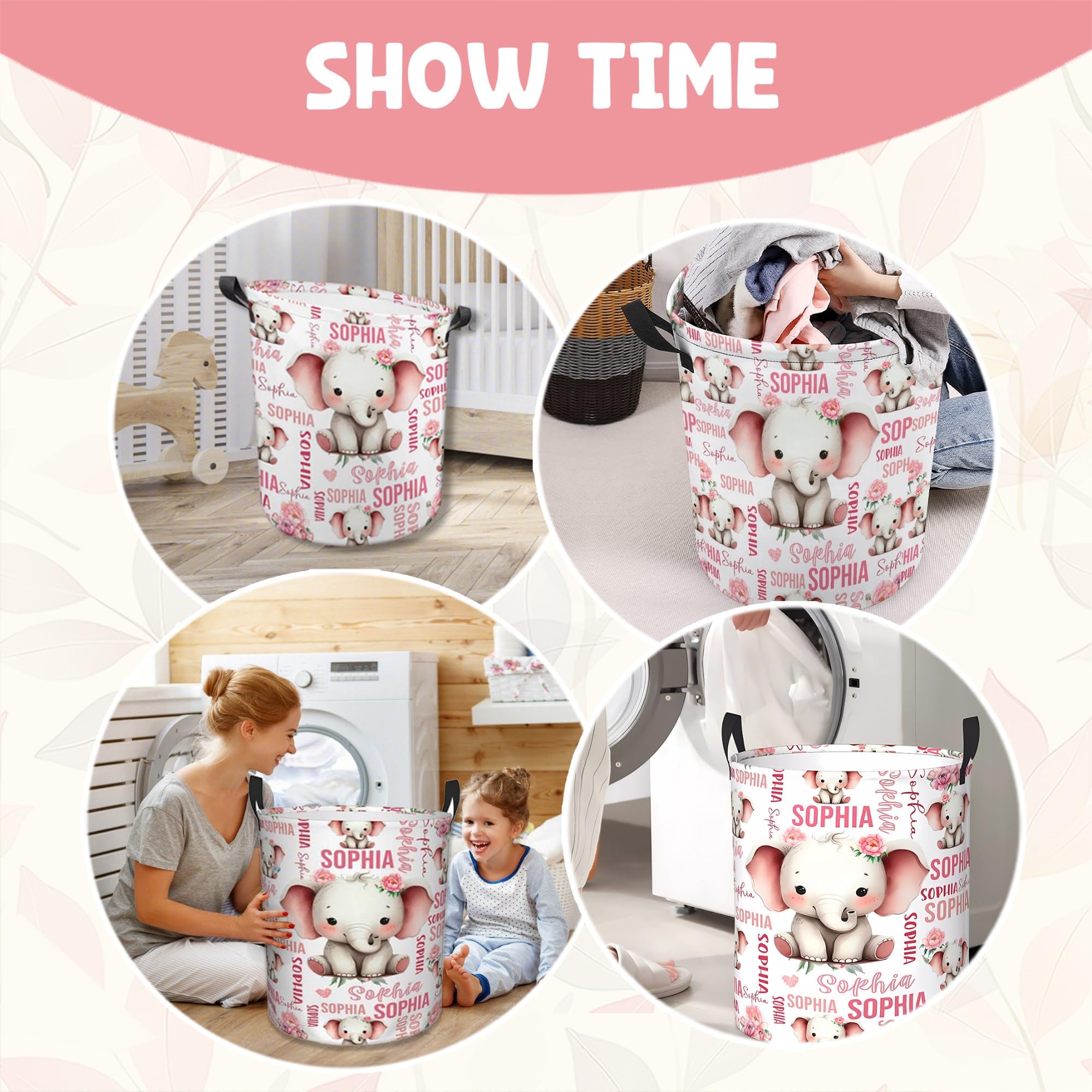 Custom Elephant Laundry Baskets,Personalized Elephant Gifts,Customize Baby Name Laundry Hamper for Kids Boys Girls Adults,Collapsible Clothes Storage Organizer,One Size
