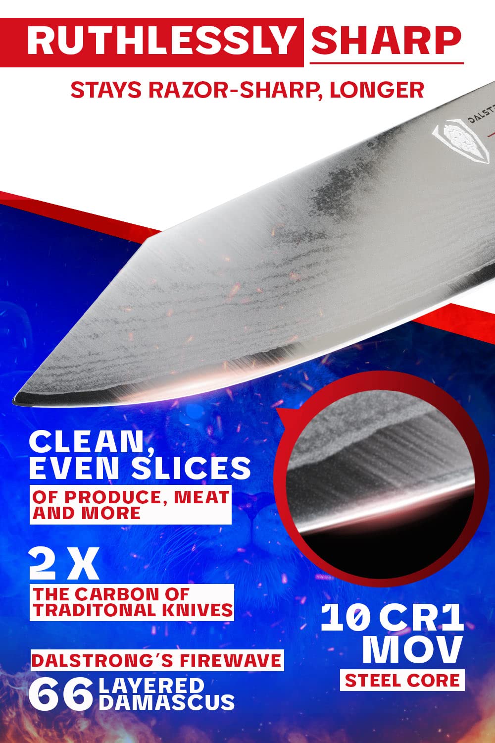 Dalstrong Chef Knife - 8 inch - Firestorm Alpha Series - Premium 10Cr15CoMoV High-Carbon Steel - Traditional Japanese Wa Stabilized Wood & Resin Handle - Kitchen Knife - Chef's Knife - w/Sheath