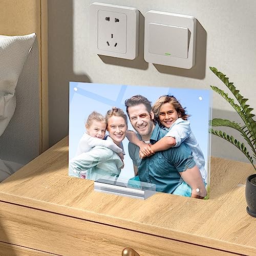 JUOIFIP 8X10 Clear Acrylic Picture Frames, Magnetic Picture Frames with Gift Box Package, Double Sided Acrylic Photo Frames Desktop Display with Support Stand, Pack of 1(Bonus 1 Pack Stand)