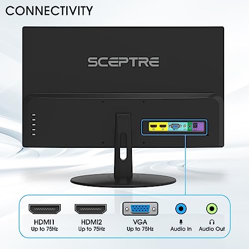 Sceptre 20" 1600x900 75Hz Ultra Thin LED Monitor 2x HDMI VGA Built-in Speakers, Machine Black Wide Viewing Angle 170° (Horizontal) / 160° (Vertical)
