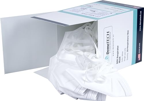 DemeTECH NIOSH N95 Respirator Face Mask, Fold-Style with Headbands, Made in USA, 20 Qty