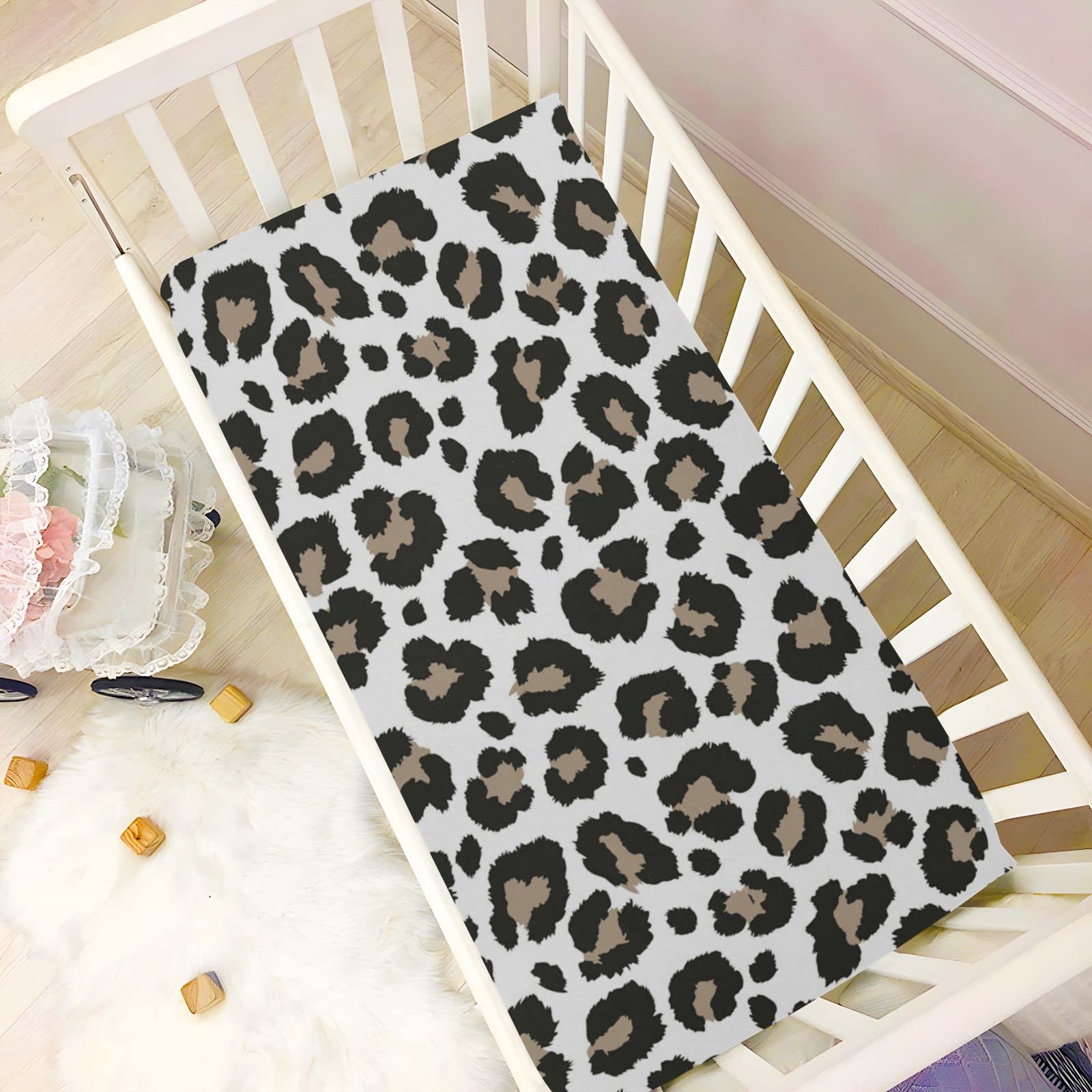 Crib Sheets, Soft Breathable Microfiber Baby Sheet for Standard Size Crib Mattress 28in x 52in, Leopard Cheetah Print(1) Nursery Sheet(226cr2g)