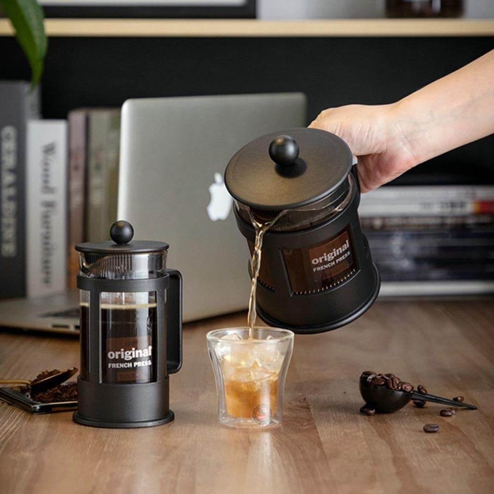 French Press Coffee Maker Espresso and Tea Maker with Triple Filters Stainless Steel Plunger and Heat Resistant Borosilicate Glass(350ml)
