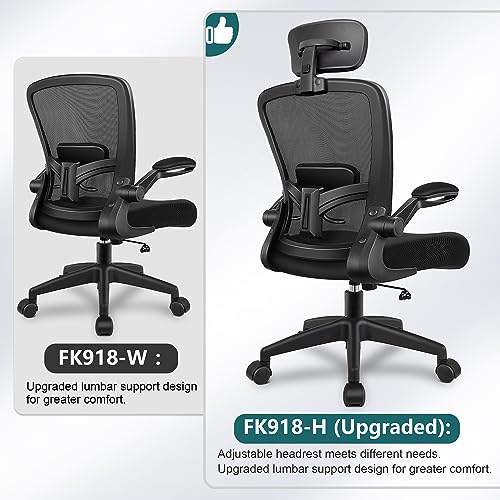 FelixKing Ergonomic Office Chair, Headrest Desk Chair with Adjustable Lumbar Support, Home Office Swivel Task Chair with High Back and Armrest, Adjustable Height Gaming Chair(Black)
