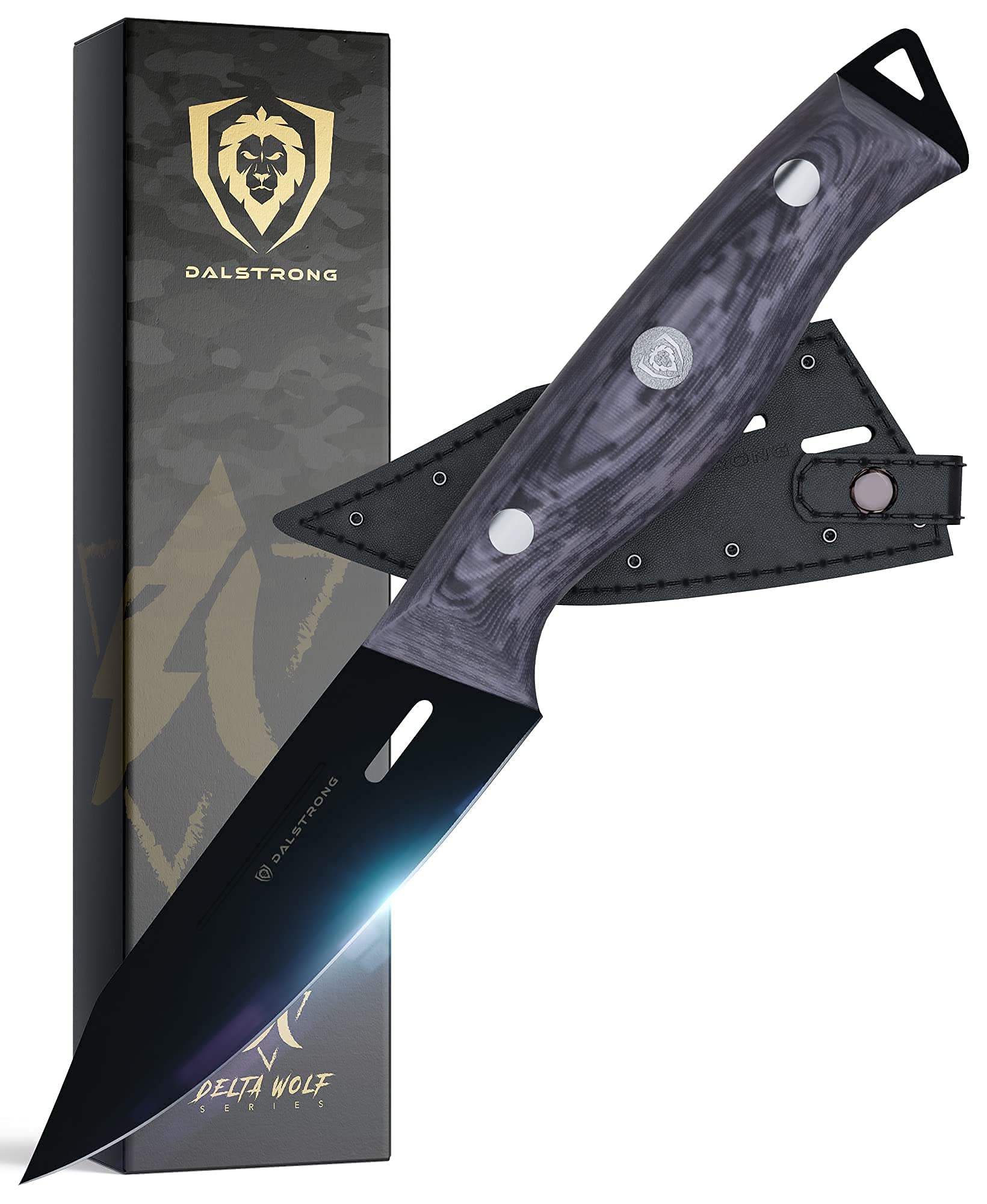 DALSTRONG Delta Wolf Series Santoku Knife 7" Bundled with Delta Wolf Series Paring Knife 4" with PU Leather Sheath - Black Titanium Nitride Coating - G10 Camo Handle