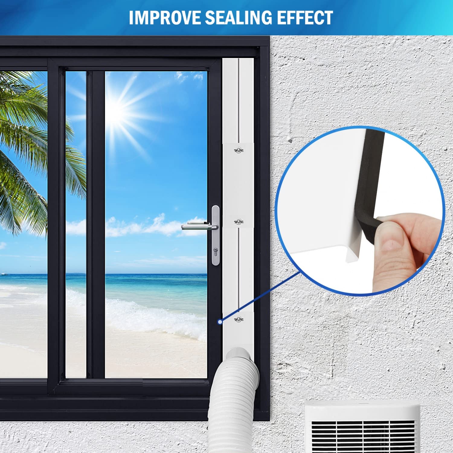 Pomeat Portable AC Window Kit with 5 inches Coupler, Adjustable AC Vent Kit Universal Window Seal Kit for Portable Air Conditioner, Adjustable Length 17 inches-60 inches