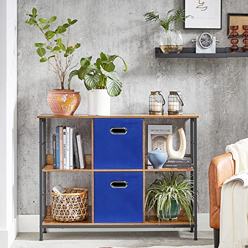 STOREONE Fabric Storage Bins Cubes Baskets Containers-(11X11X11") with Dual Handles for Shelf Closet, Nursery Home , Bedroom Organizers, Foldable Set of 3 (Dark Blue)