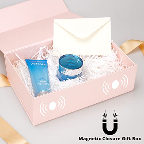 MONDEPAC Gift Box 11x7.5x3.5 Inches,Pink Gift Box with Magnetic Lid,Large Gift Box Contains Card, Ribbon, Shredded Paper Filler Gift Box for Valentine's Day Gift Packaging