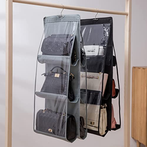 FOTTEPP Double-Sided Six-Layer Hanging Storage Bag, 6 Pocket Hanging Handbag Storage Bag, Double Sided Hanging Storage Bag, Non-Woven Hanging Bag Holding Bag (Black)