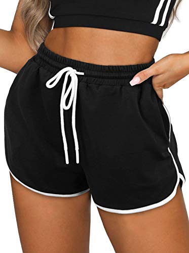 Black Shorts for Women Workout Shorts Casual Plain Lounge Shorts with Pockets L