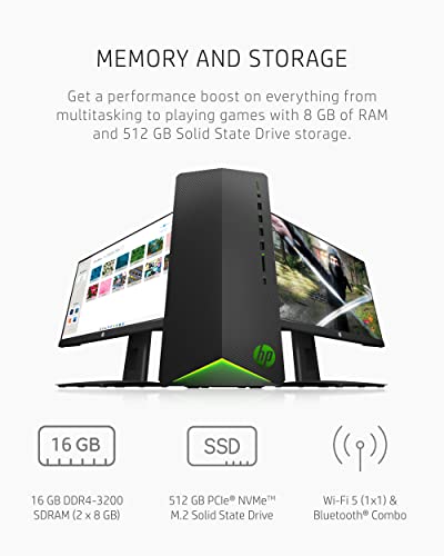 HP Pavilion Gaming PC, AMD Ryzen 7 5700G Processor, 16 GB SDRAM, 512 GB SSD, Windows 11 Pro, Wi-Fi 5 & Bluetooth Combo, 9 USB Ports, Pre-built Gaming PC Tower, Mouse and Keyboard (TG01-2360, 2021)