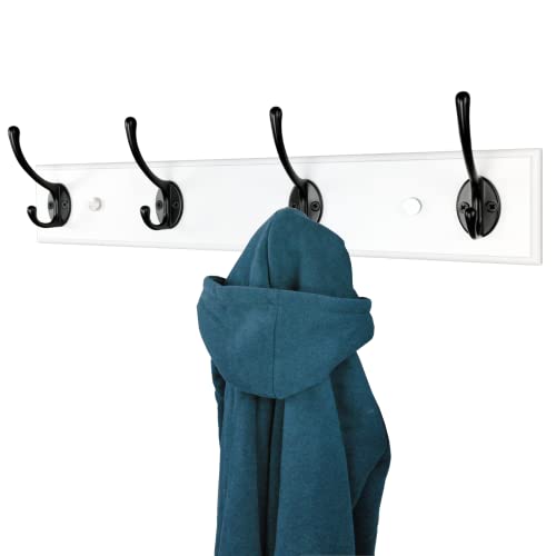 mapeoes 2 Pack 17.3'' Wood White Coat Rack Wall Mount 4 Hooks, Hook Spacing 5.15'',Heavy Duty Wooden Wall Coat Hanger for Cloth,Hat,Key, Small Modern Wall Decoration Rack for Kids Room Entryway