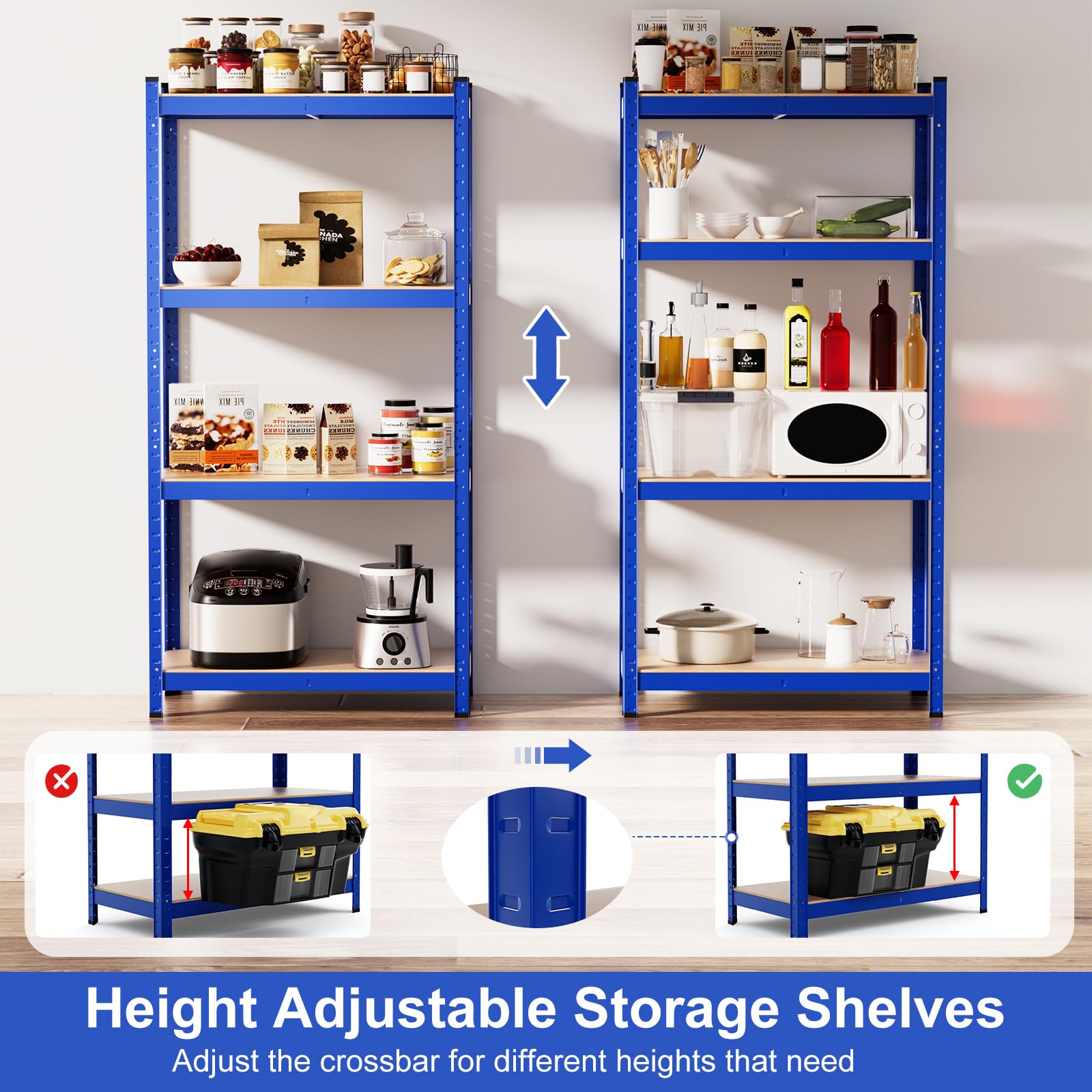 ERGOMASTER Storage Shelves Metal Garage Shelving Unit 4-Shelf Adjustable Heavy Duty Boltless Organizer Rack for Home Office Warehouse Pantry (1, Blue)