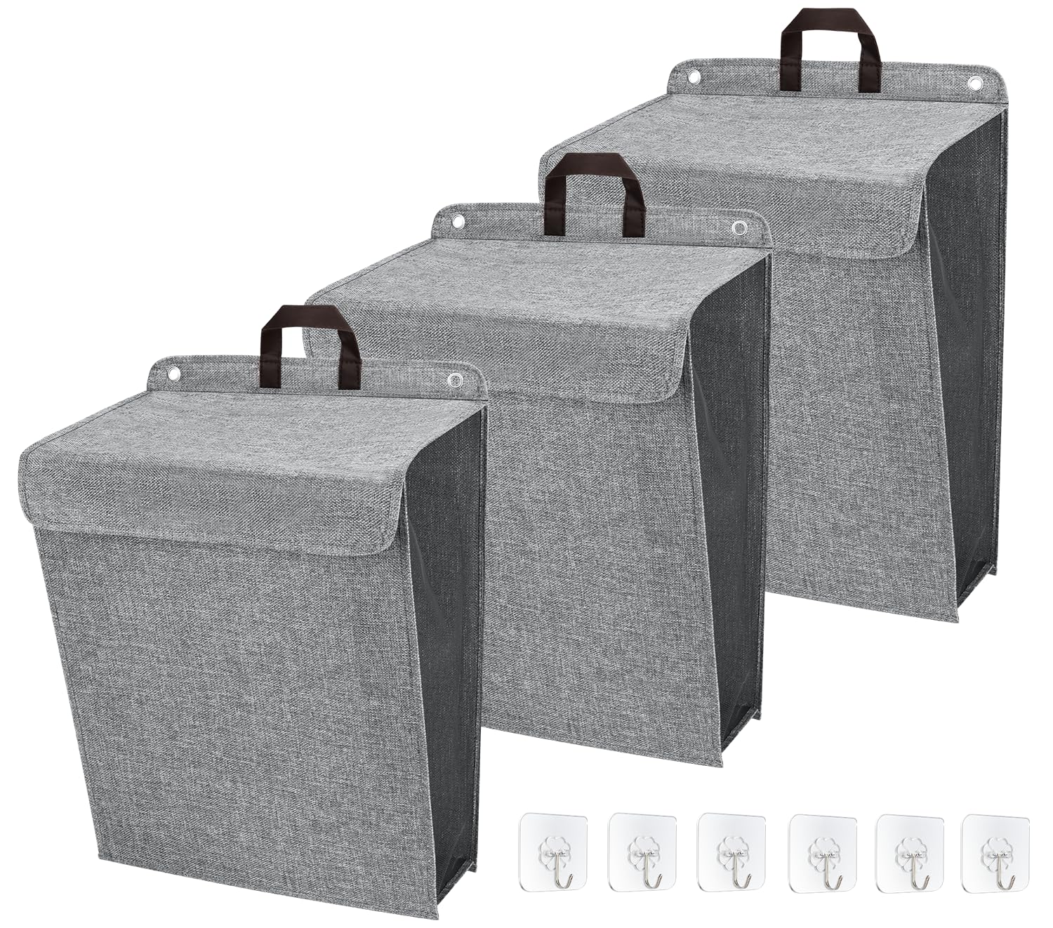 Genogore Hanging Laundry Hamper Bag, 3 Pack Collapsible Laundry Baskets with Lids and Over the Door Hooks, Laundry Bags for Laundry Room Bedrooms Bathrooms College Dorms