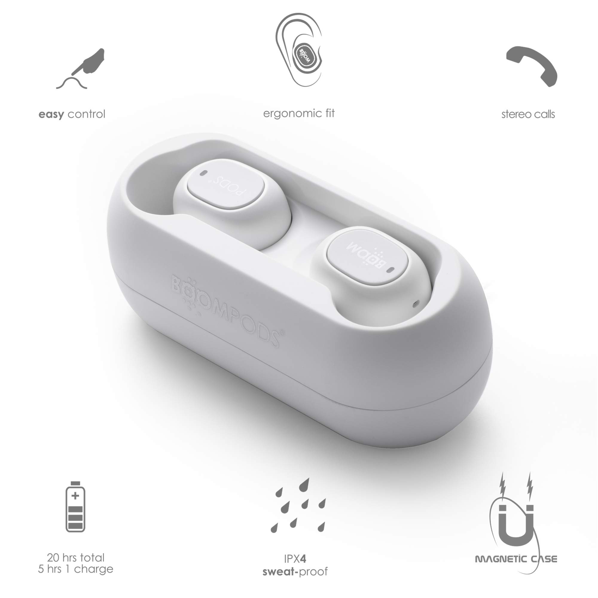 BoomPods Boombuds Go True Wireless - Best Sports Earbuds, Bluetooth, Portable Magnetic Charging Case, Water/Sweat Resistant IPX 4, Instant Connect TWS