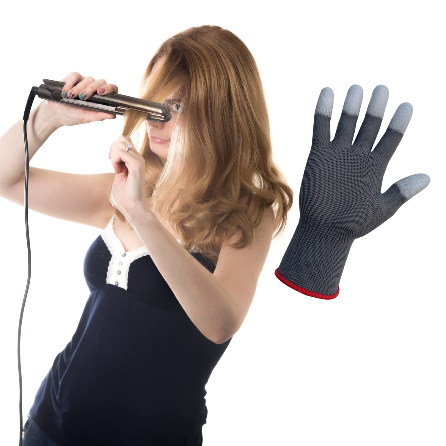 JM-FUHAND professional heat resistant glove for hair styling heat lock curling.1 pair. One Size Fit All.
