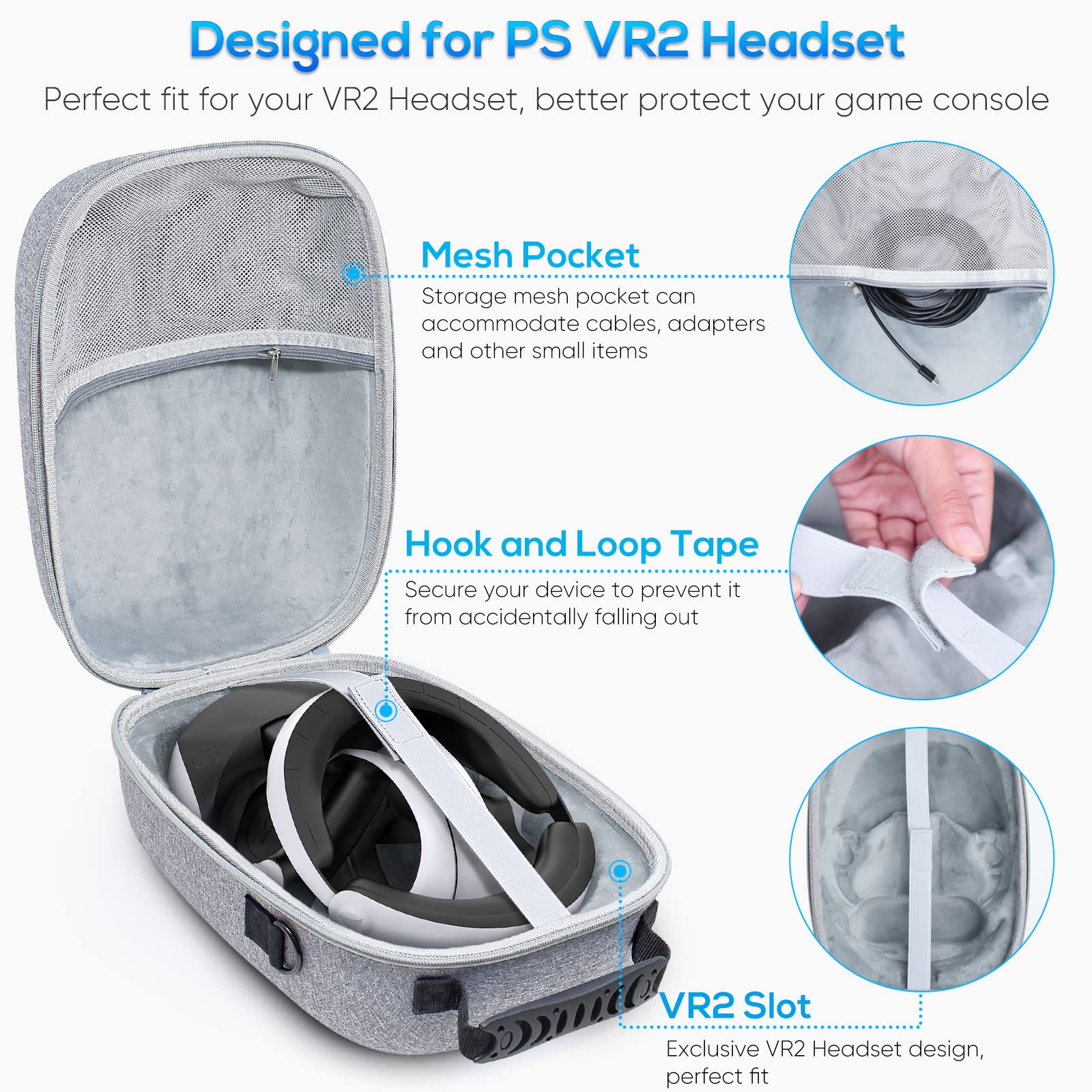 Carrying Case for PSVR2,Hard Lightweight Travel Protective Storage Bag Case with Lens Protector,Cable Straps Shoulder Belt Storaging Game Headset Touch Controllers for PS VR2