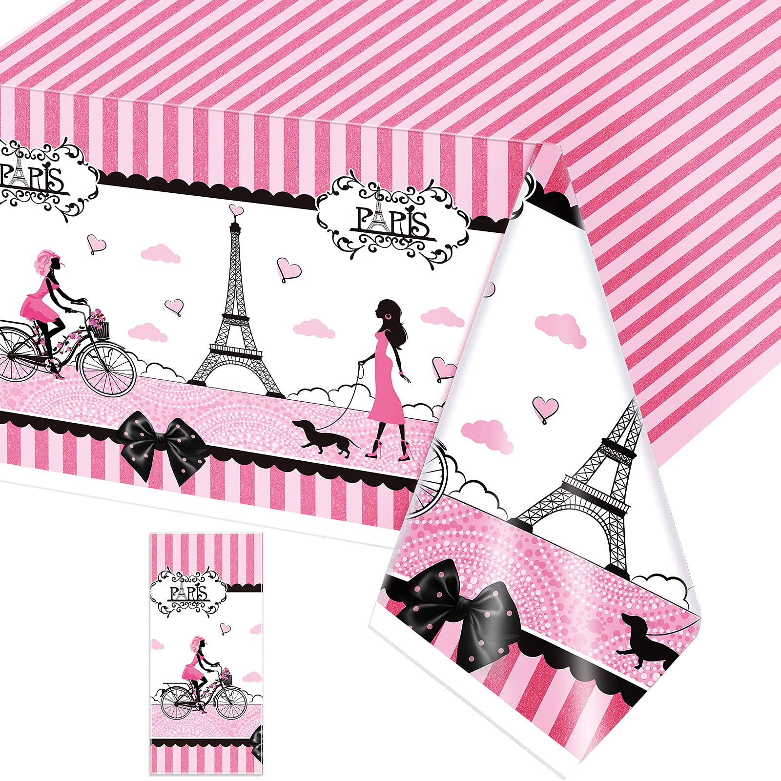 Irenare Paris Theme Tablecloth Paris Princess Theme Party Decorations Day in Paris Plastic Table Covers Table Decoration Ooh La La Pink Table Cloth for Girls Birthday Party Baby Shower (1 Piece)