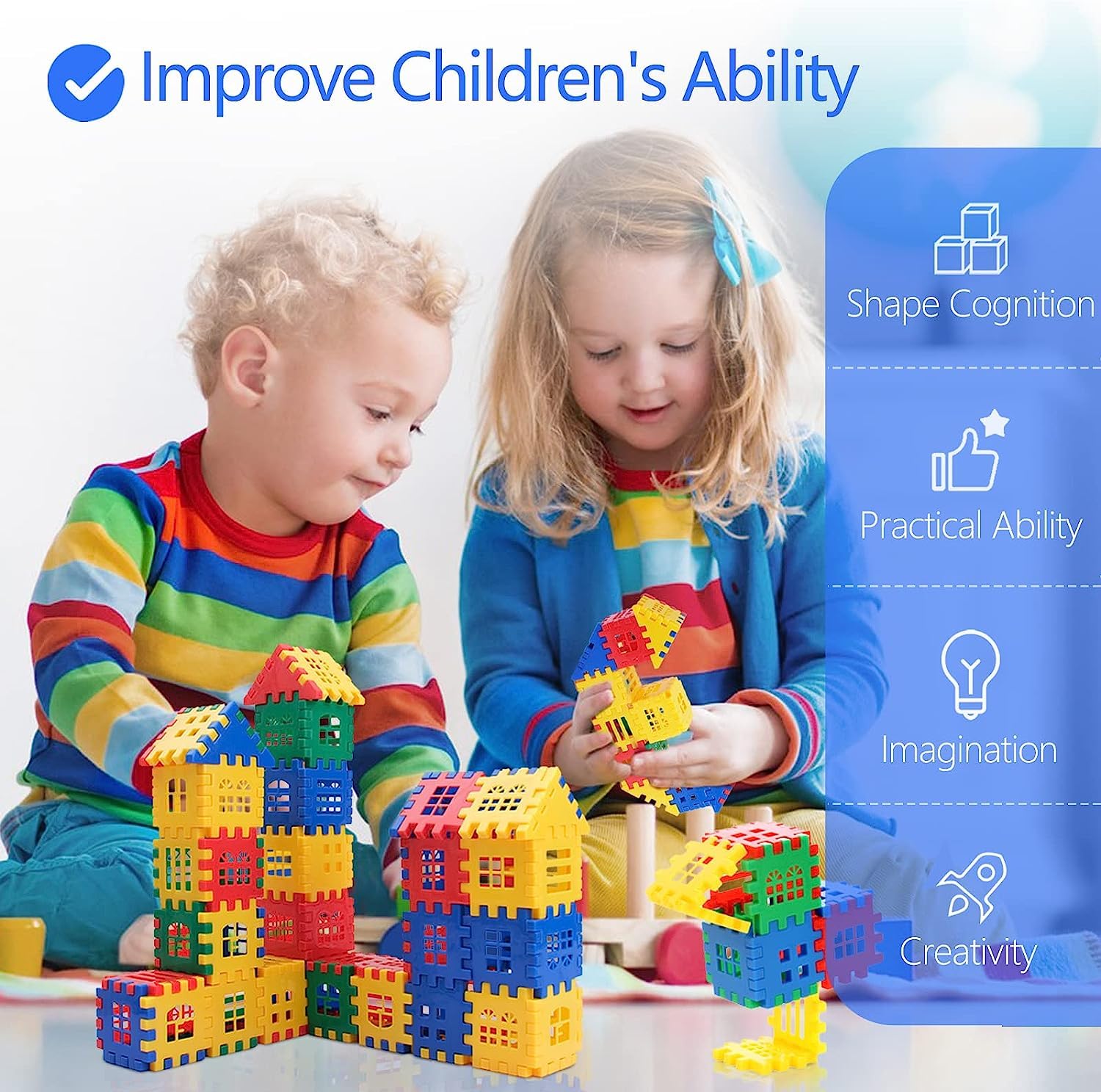 Chuntian Interlocking Building Blocks Toys for Kids - Toddlers Building Blocks Educational Toys Set 70 PCS 43F