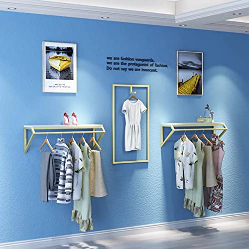Ethemiable Clothing Store Modern Clothing Display Stands,Wall-Mounted Garment Rack with Wood,Storage Shoe Bag Metal Shelf,Organization Hanging Towel Rack(Gold, 39" L)